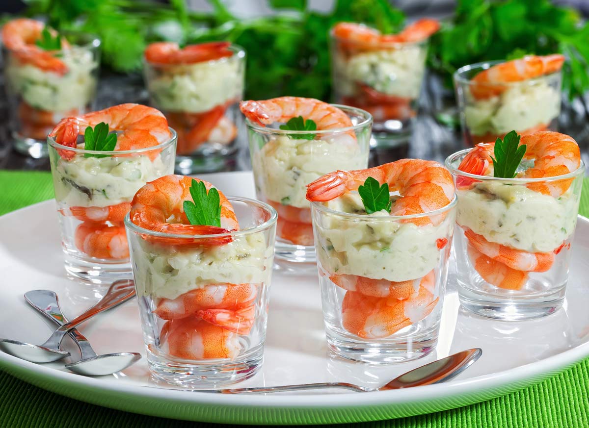 Shrimp and Herb Mayonnaise Shot Glass Appetizers