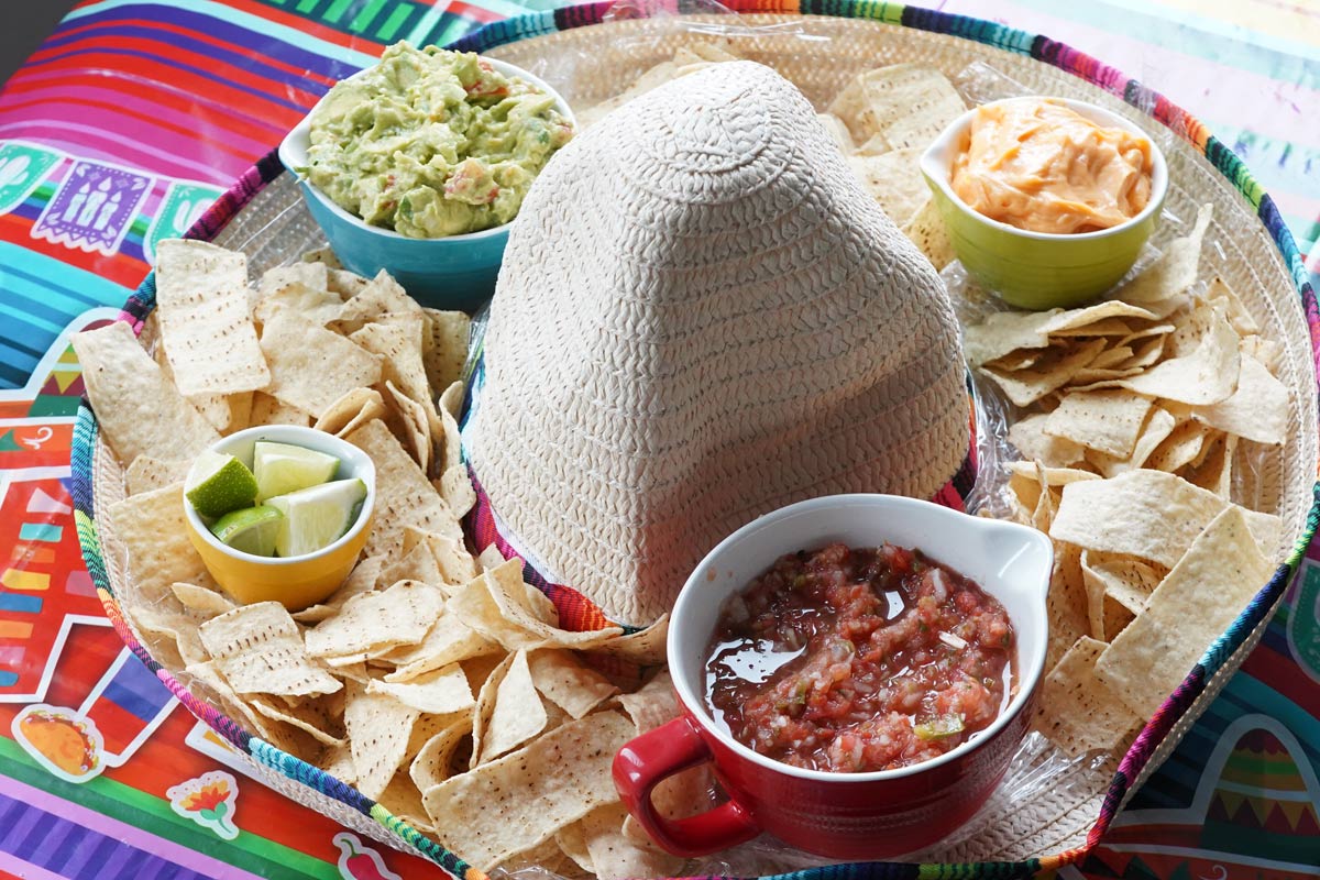 Sombrero Chip & Dip Display with Salsa & Guacamole - Savored Sips
