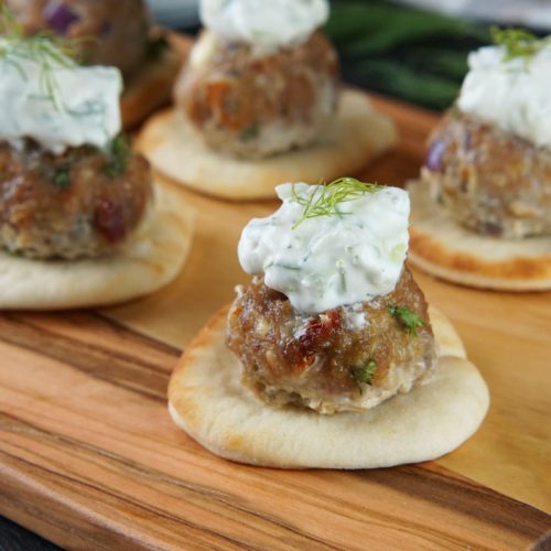 Greek Meatball Bites on Naan - Savored Sips