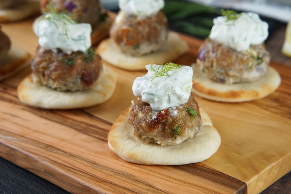 Greek Meatball Bites on Naan - Savored Sips